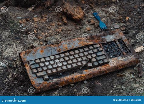 Closeup Of An Old Rusty Keyboard In The Trash Stock Image Image Of Useless Waste