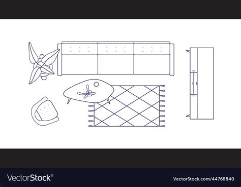 Living Room Outlined Interior Design Top View Vector Image