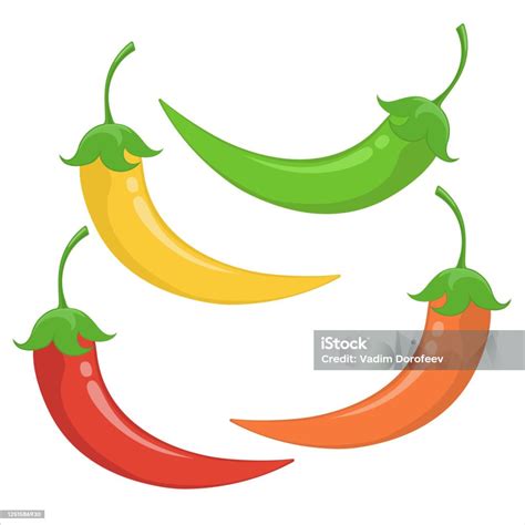 흰색 배경에 여러 가지 색상의 칠리 페퍼 의 벡터 세트 사실적인 성능 0명에 대한 스톡 벡터 아트 및 기타 이미지 0명