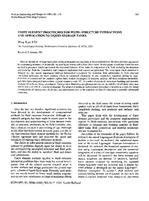 Pdf Finite Element Procedures For Fluid Structure Interactions And Application To Liquid