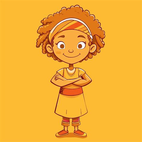 A Cartoon Drawing Of A Girl With A Yellow Background Premium Ai Generated Vector