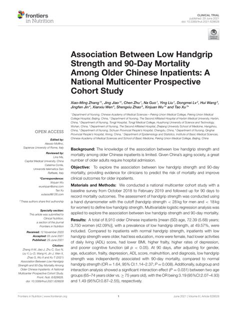 Pdf Association Between Low Handgrip Strength And 90 Day Mortality