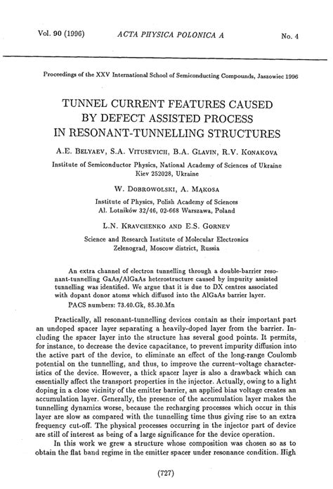 Pdf Tunnel Current Features Caused By Defect Assisted Process In Resonant Tunnelling Structures