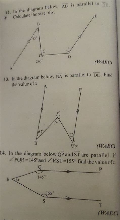Solved 12 In The Diagram Below Overline Ab Is Parallel To Overline De Ulate The Size Of X E