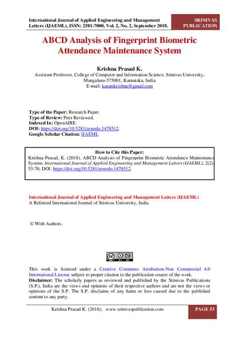 Pdf Abcd Analysis Of Fingerprint Biometric Attendance Maintenance System