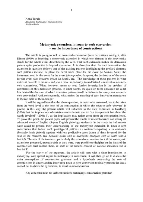Pdf Metonymic Extensions In Noun To Verb Conversion