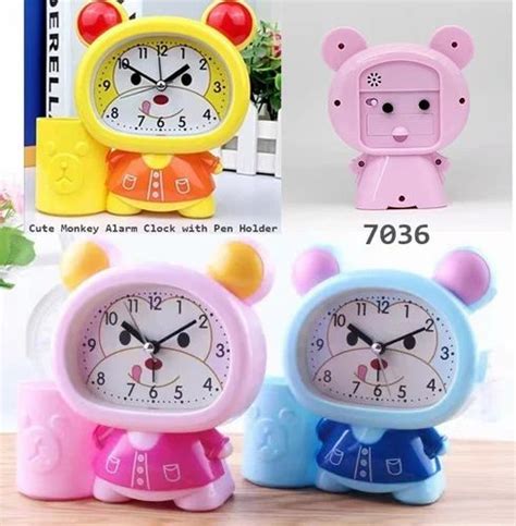 Plastic Multicolor 7036 Cute Monkey Alaram Clock With Pen Holder At