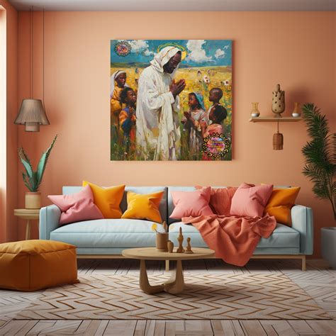 Black Jesus Canvas Art Brown Skin Jesus Wall Art Christian Wall Art