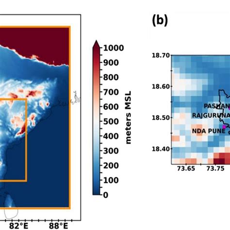 A Wrf Model Domains D01 10 Km And D02 2 Km With Terrain Height In Download Scientific