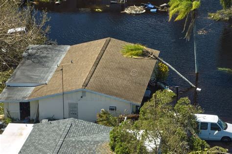 Flooded Houses By Hurricane Ian Rainfall In Florida Residential Area