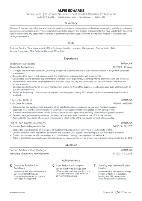 Receptionist Cv Examples And Guide For 2025