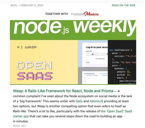 Wasp On Linkedin Open Saas Has Been Featured In Node Weekly One Of