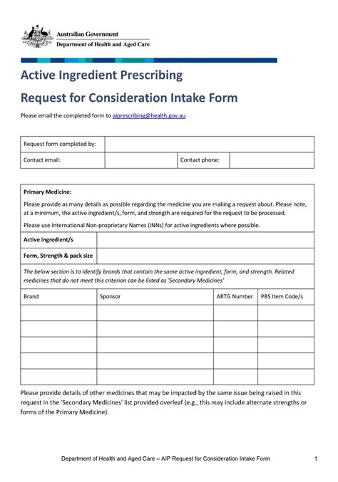 Request For Consideration Intake Form Active Ingredient Prescribing