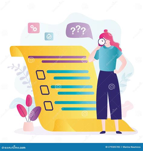 Woman Examines To Do List With Magnifying Glass Female Character