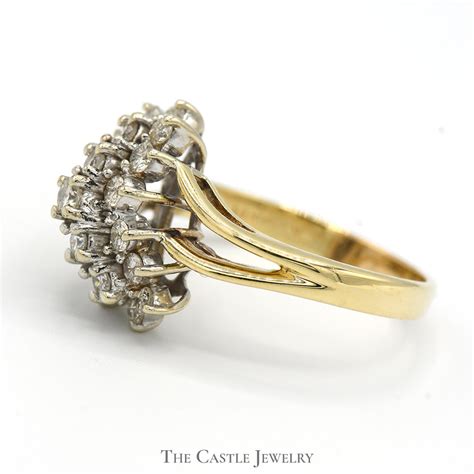 1cttw Diamond Diagonal Waterfall Cluster Ring In 14k Yellow Gold Curve