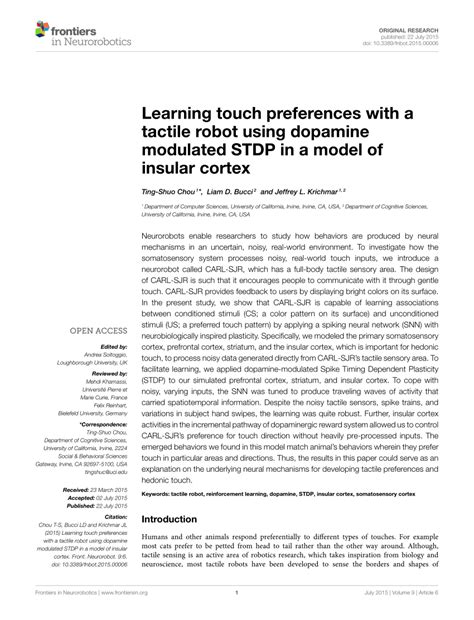 Pdf Learning Touch Preferences With A Tactile Robot Using Dopamine