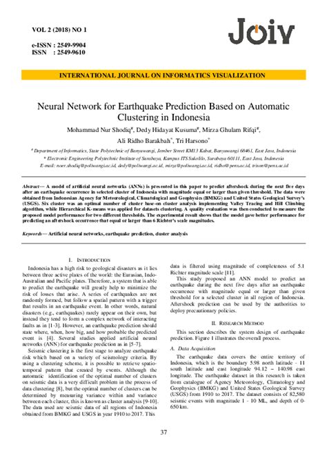 Pdf Neural Network For Earthquake Prediction Based On Automatic Clustering In Indonesia