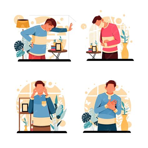 Premium Vector Set Of Portrait Of Sick Men Flat Design Concept