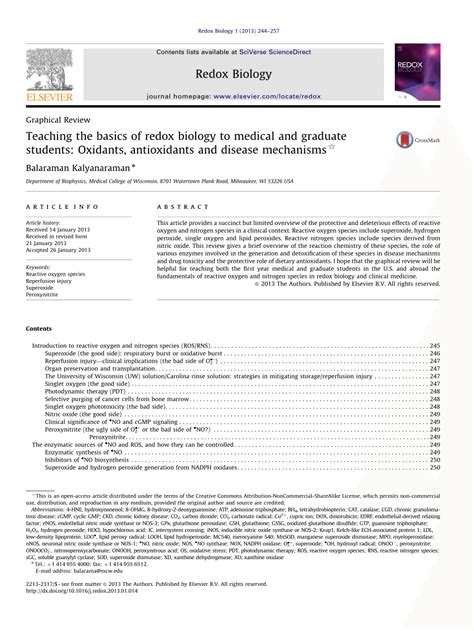 Pdf Teaching The Basic Of Redox Biology To Medical And Graduate