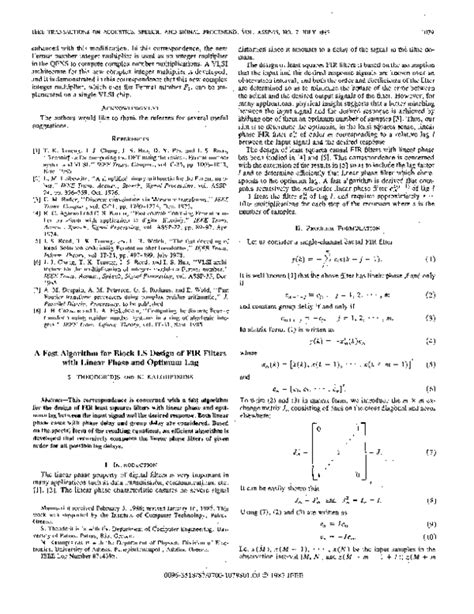pdf a fast algorithm for block ls design of fir filters with linear