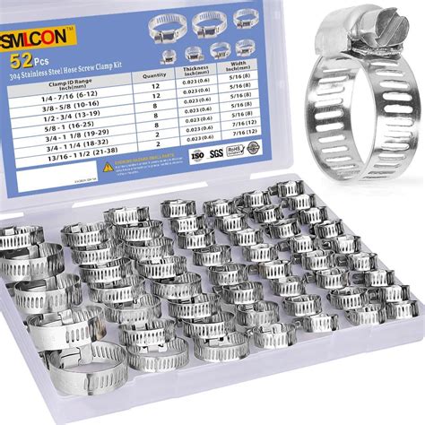 Amazon SMLCON 52 PCS Hose Clamp Assortment Kit 304 Stainless