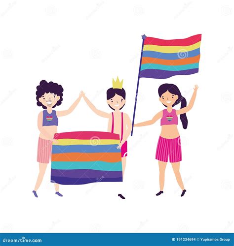 Pride Parade Lgbt Community Group Men And Women Happy With Rainbow