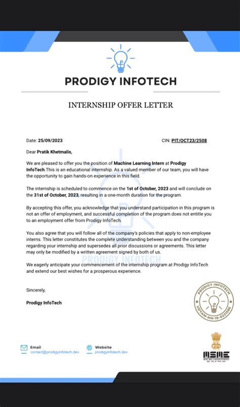 Pratik Khetmalis On Linkedin Prodigyinfotech Prodigyinternship