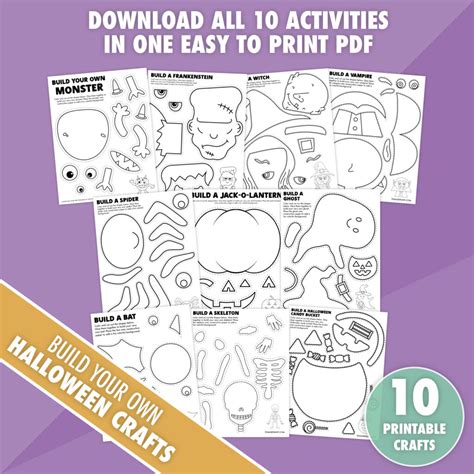 10 Free Printable Halloween Themed Build Your Own Crafts Pjs And Paint