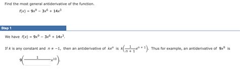 Solved Find The Most General Antiderivative Of The