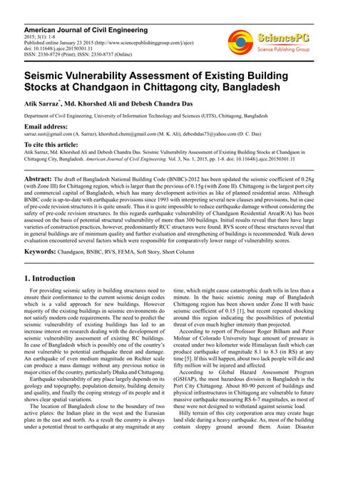 Pdf Seismic Vulnerability Assessment Of Existing Building Stocks At