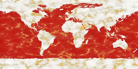 Global Map White Marble On Land And Ice Land And Mineral Red On Ocean