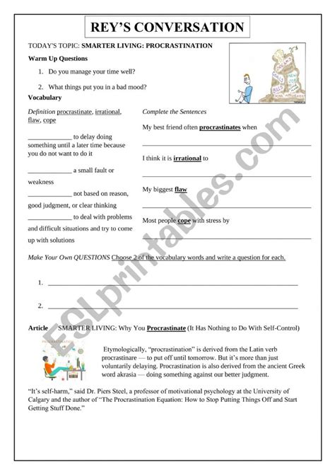 Talking About Procrastination Esl Worksheet By Bmyfriend Worksheets Library