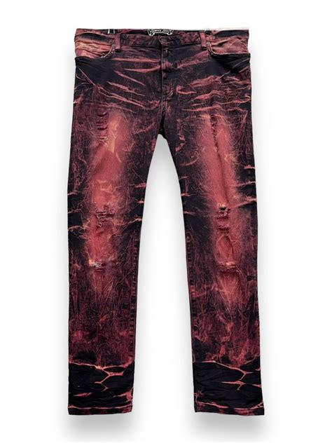 Robins Jeans 42” Robins Jeans Red Blood Acid Wash Ripped Stretchy Denim
