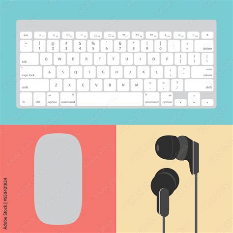 Office Supplies Icon Keyboard Vector Computer Mouse Icon Wireless Earbuds Icon Technology
