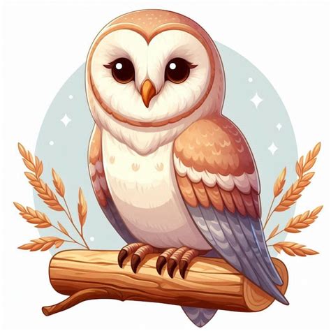 Cute Barn Owl Vector Cartoon Illustration White Background Premium Ai