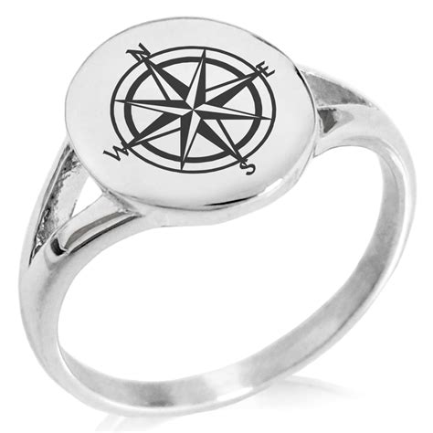 Stainless Steel Nautical Star Compass Minimalist Oval Top Polished