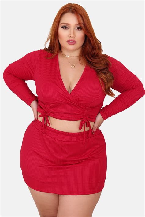 Conjunto Cropped E Saiashort Canelado Plus Size Sig Estilo Moda Feminina