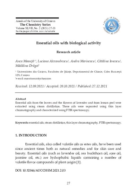 Pdf Essential Oils With Biological Activity