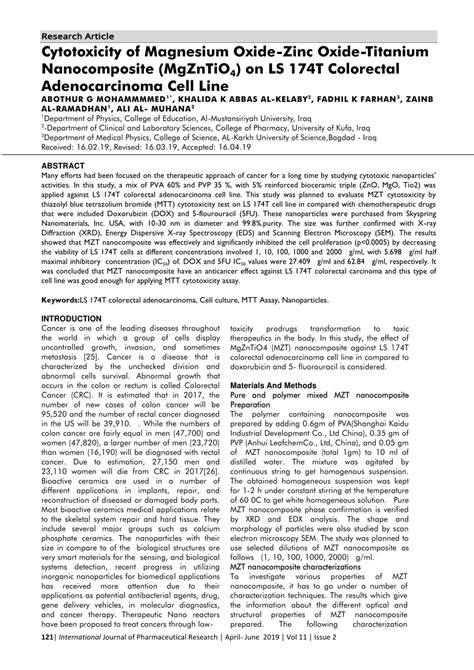 Pdf Cytotoxicity Of Magnesium Oxide Zinc Oxide Titanium Nanocomposite