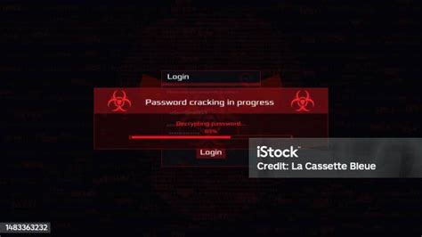 암호 크래킹 진행 중 팝업이 나타납니다 해킹 로그인 화면 벡터 암호 해킹 Hud 감시에 대한 스톡 벡터 아트 및 기타 이미지 감시 개념 경계 표지 Istock