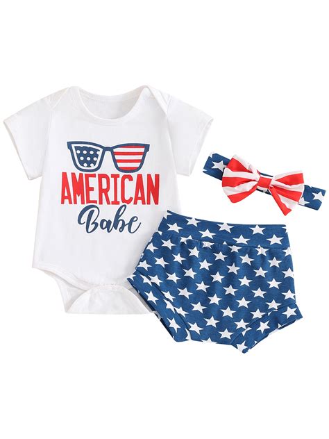 Fullvigor My First 4th Of July Outfits Short Sleeve Romper Tops Stars