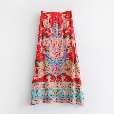 Casual Floral Print Boho Summer Maxi Skirt Available In 2 Colors S