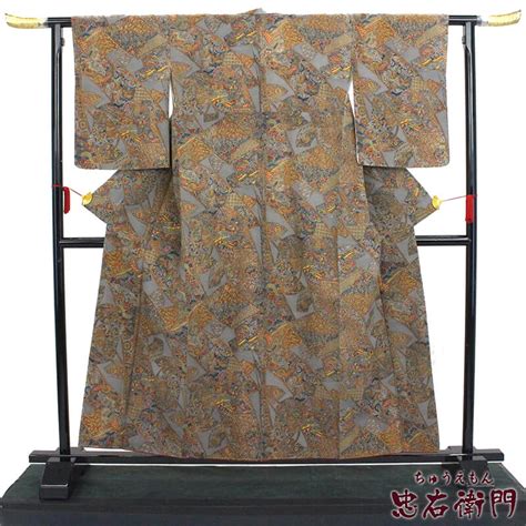 楽天市場中古 小紋 小紋着物 リサイクル レディース 正絹 グレー 更紗文様 身丈160cm 裄丈66cm 仕立て上がり着物
