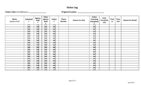 Printable Visitor Log Templates Excel Word