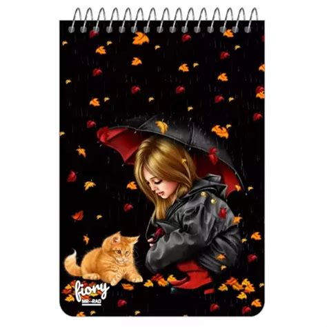 خرید و قیمت دفترچه یادداشت مسترراد طرح دختر پاییز و گربه مدل فانتزی از