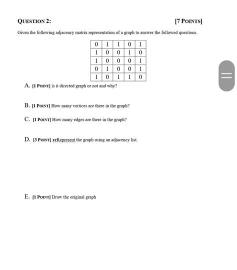 solved question 2 [7 points] given the following adjacency