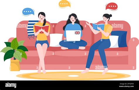 Language School Template Hand Drawn Cartoon Flat Illustration Of Online Learning Courses