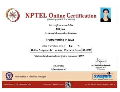 Prajna B On Linkedin Nptel Java Onlinelearning Certification
