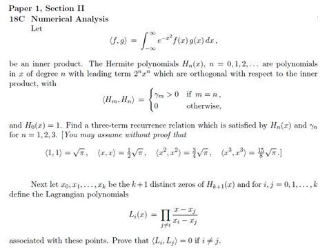 Numerical Methods Orthogonality Of Lagrange Polynomials In Hermite Inner Product Mathematics