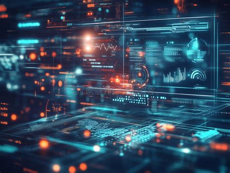 Futuristic Holographic Interface Displaying Data Streams Graphs And Digital Analytics Stock